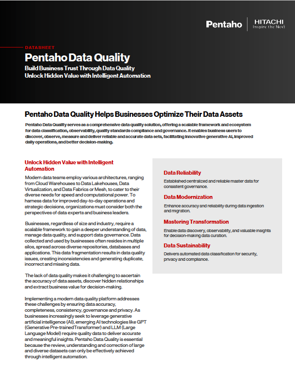 Pentaho Data Quality Datasheet | Pentaho